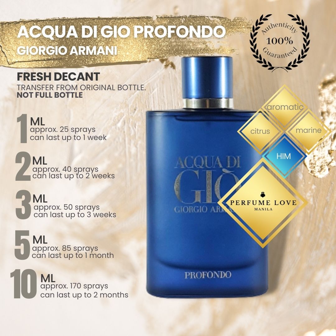 PERFUME DECANT Acqua di gio Profondo aromatic, citrus, marine notes ...